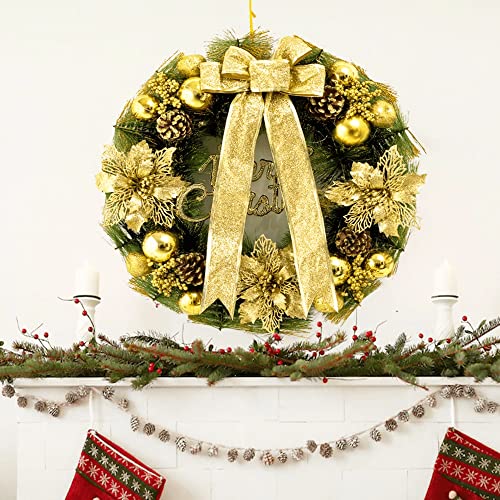 Wired Ribbon Christmas Ribbon Wired Edge 2”x 60 ft(2 Rolls x 30ft) Glitter Ribbon for Gift Wrapping Christmas Tree Ribbon Valentine‘s Day Party Decor Wreath Bows Crafting Supplies(Gold, Pink)
