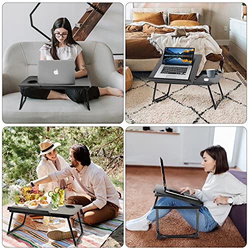 Laptop Desk for Bed Couch,Lap Desk for Laptop,Portable Laptop Stand for Desk,Small Adjustable Laptop Desk,Foldable Bed Table for Laptop and Writing, Bed Tray Table with Cup Holder(Black)