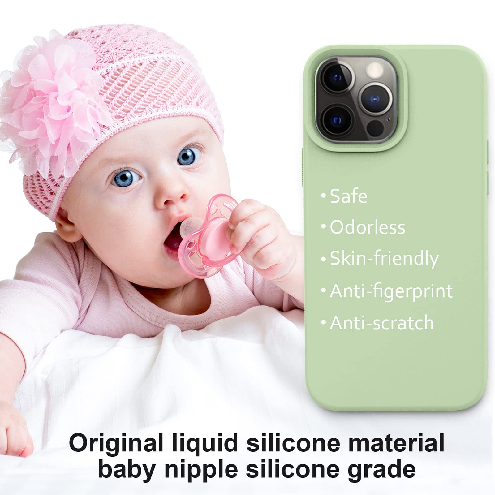 Vooii Compatible with iPhone 14 Pro Max Case, Upgraded Slim Liquid Silicone Case, [Anti-Scratch Soft Microfiber Lining] Full Covered Soft Gel Rubber 14 Pro Max iPhone Case 6.7 inch - Matcha