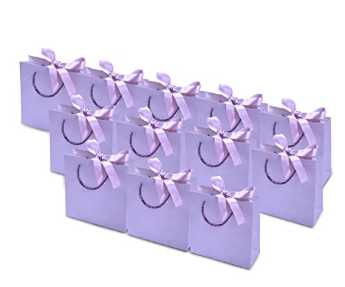Purple Gift Bags with Handles - 12 Pack Mini Gift Bags, Extra Small Purple Paper Gift Bags with Rope Handles with Ribbon for Birthdays, Weddings, Gifts, Favors, Holidays - 4x2.75x4.5