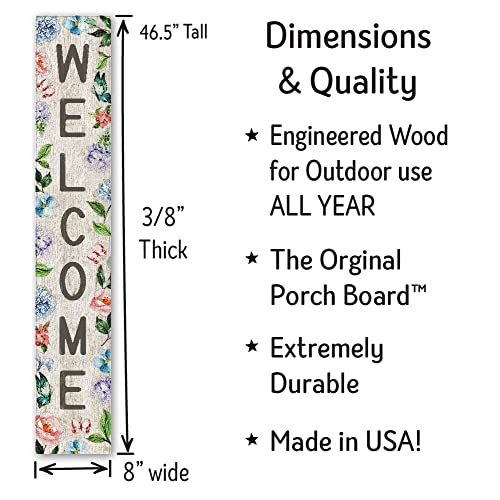 My Word! Welcome Spring Flowers & Butterflies Porch Sign - Engineered Wood, 8x46.5in, Farmhouse Style