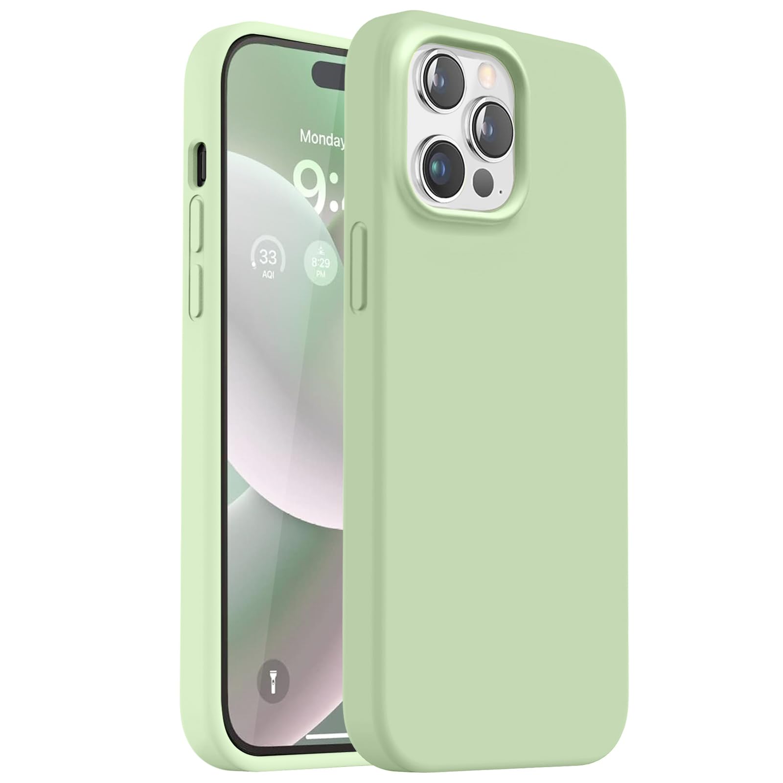 Vooii Compatible with iPhone 14 Pro Max Case, Upgraded Slim Liquid Silicone Case, [Anti-Scratch Soft Microfiber Lining] Full Covered Soft Gel Rubber 14 Pro Max iPhone Case 6.7 inch - Matcha