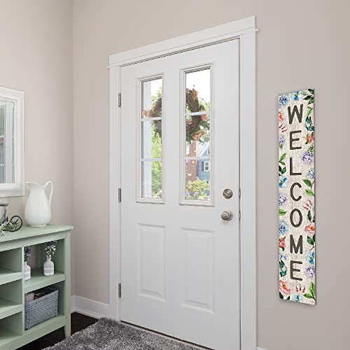 My Word! Welcome Spring Flowers & Butterflies Porch Sign - Engineered Wood, 8x46.5in, Farmhouse Style