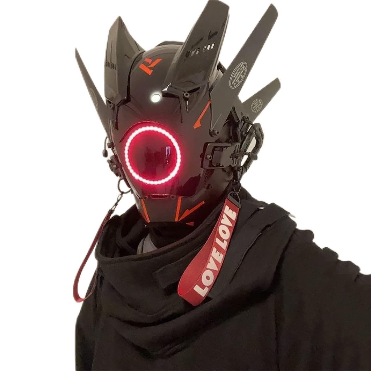YYINYUAN Futuristic Cyberpunk Mask, Cyber Techwear Helmet Cosplay Costume, Black & Red Led Mask Face Mask Halloween Cosplay Mask for Men, Women (B-H-C-M)