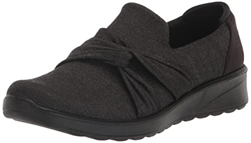 BZees Women's Glimmer Slip-Ons Loafer, Black Shimmer, 7.5 Wide