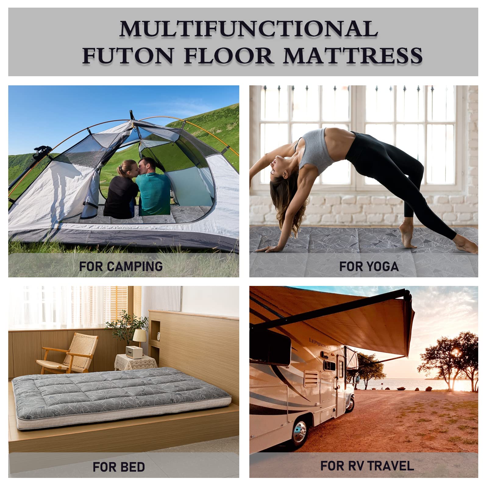 Extra Thick Futon Floor Mattress, Padded Japanese Folding Roll Up Mattress Sleeping Pad, Foldable Camping Portable Mattress Shikibuton, Bed Mattress Topper, Floor Lounger Guest Bed for Couch Car