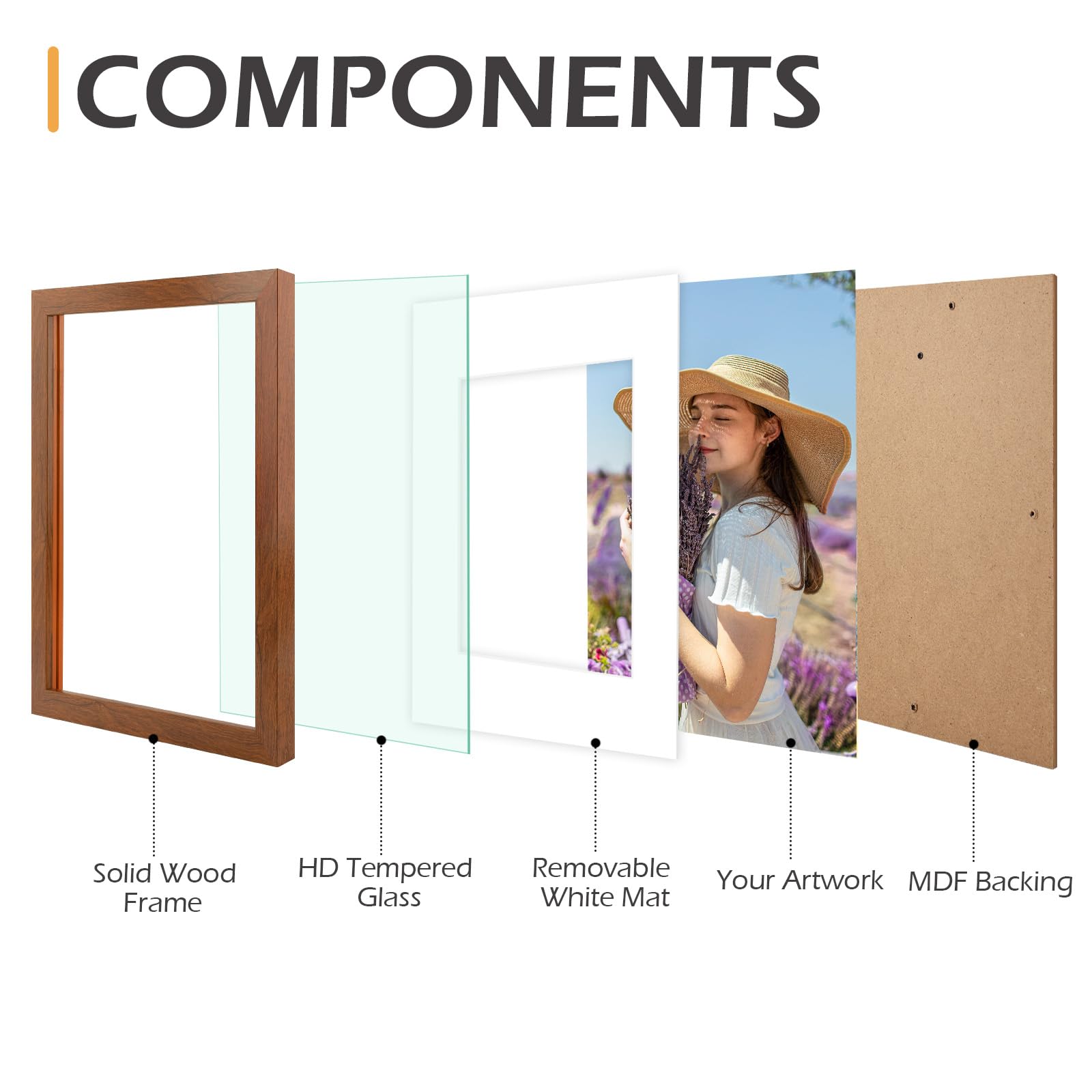 Golden State Art, 11x14 Picture Frame Brown - Solid Wood with Tempered Glass - Display Pictures 8x10 with Mat or 11x14 without Mat - Wall Hanging Photo Frame, 1 Pack