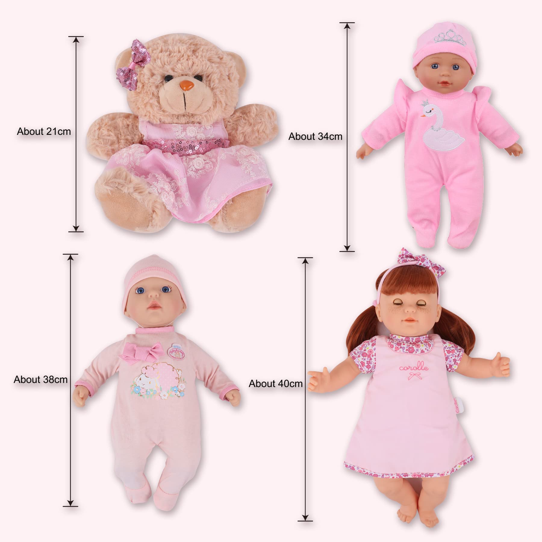 haveahug 13" Soft Baby Doll with Take Along Pink Doll Backpack Carrier, 6 Piece Play Set with Bottle & Accessories(Pink)