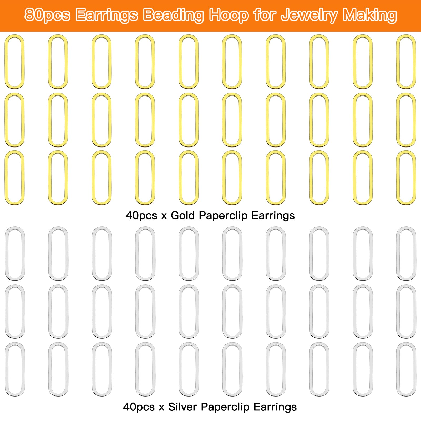 80pcs Earrings Beading Hoop for Jewelry Making,Beading Hoop Earrings Finding Paperclip Earring Earrings Finding for DIY Earring Making(Gold&Silver,6 x 20mm)