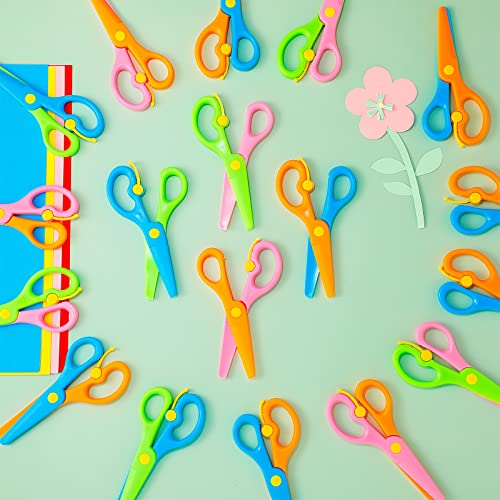 100 Pack Toddler Scissors Safety Scissors for Kids 5.4 x 2.5 Inch Plastic Scissors 3-5 Years Left Handed Scissors Spring Loaded Preschool Scissors for Paper Cutting Training Art Craft Tools Supplies