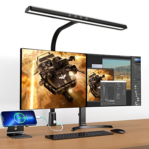 Levotar Led Desk Lamp, 24W Eye-Caring Architect Desk Lamps for Home Office, 1800LM Large Auto Dimming Overhead Desk Light with USB Charging Port, 45 Minutes Timer, 5 Color Modes