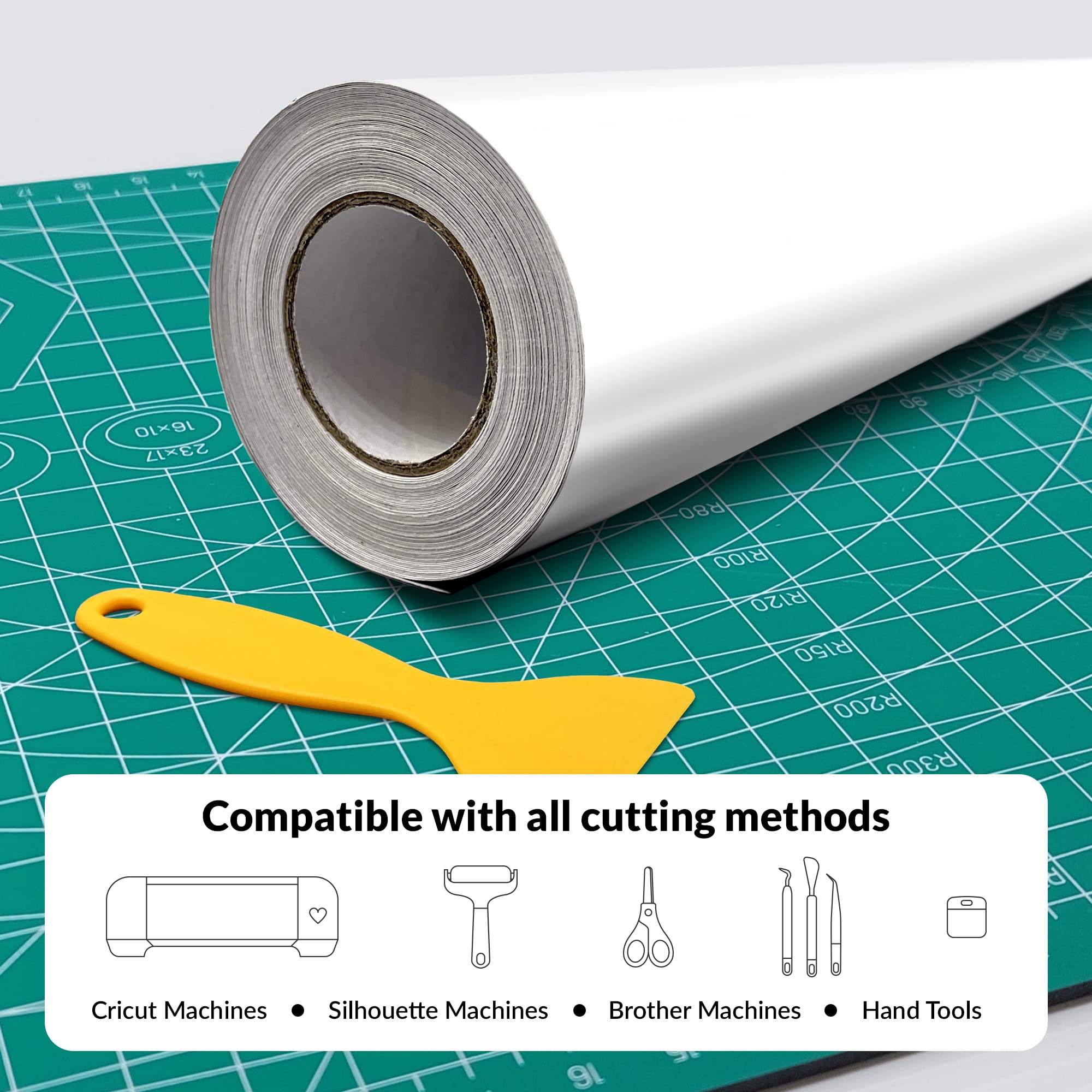 Reli. White Permanent Vinyl | 12" x 35 FT Roll (Glossy) | Scraper Tool Included | Adhesive Vinyl Compatible w/Cricut & Silhouette Cutting Machines | Vinyl Roll for Signs, Tumblers, Mugs, Cars & More