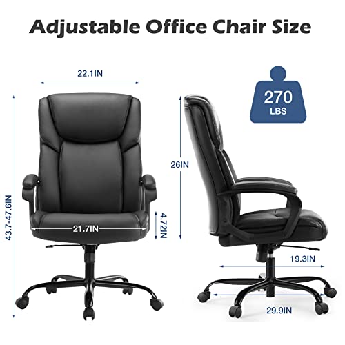 Executive Office Chair - Ergonomic Home Computer Desk Chair for Heavy People with Wheel, Lumbar Support, PU Leather, Adjustable Height & Swivel