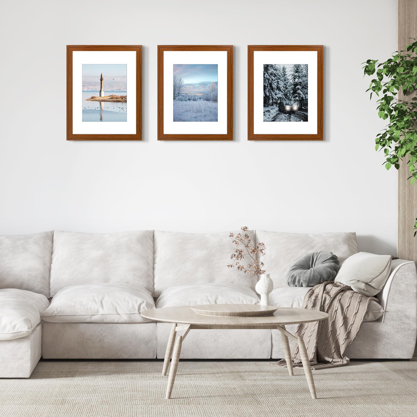 Golden State Art, 11x14 Picture Frame Brown - Solid Wood with Tempered Glass - Display Pictures 8x10 with Mat or 11x14 without Mat - Wall Hanging Photo Frame, 1 Pack