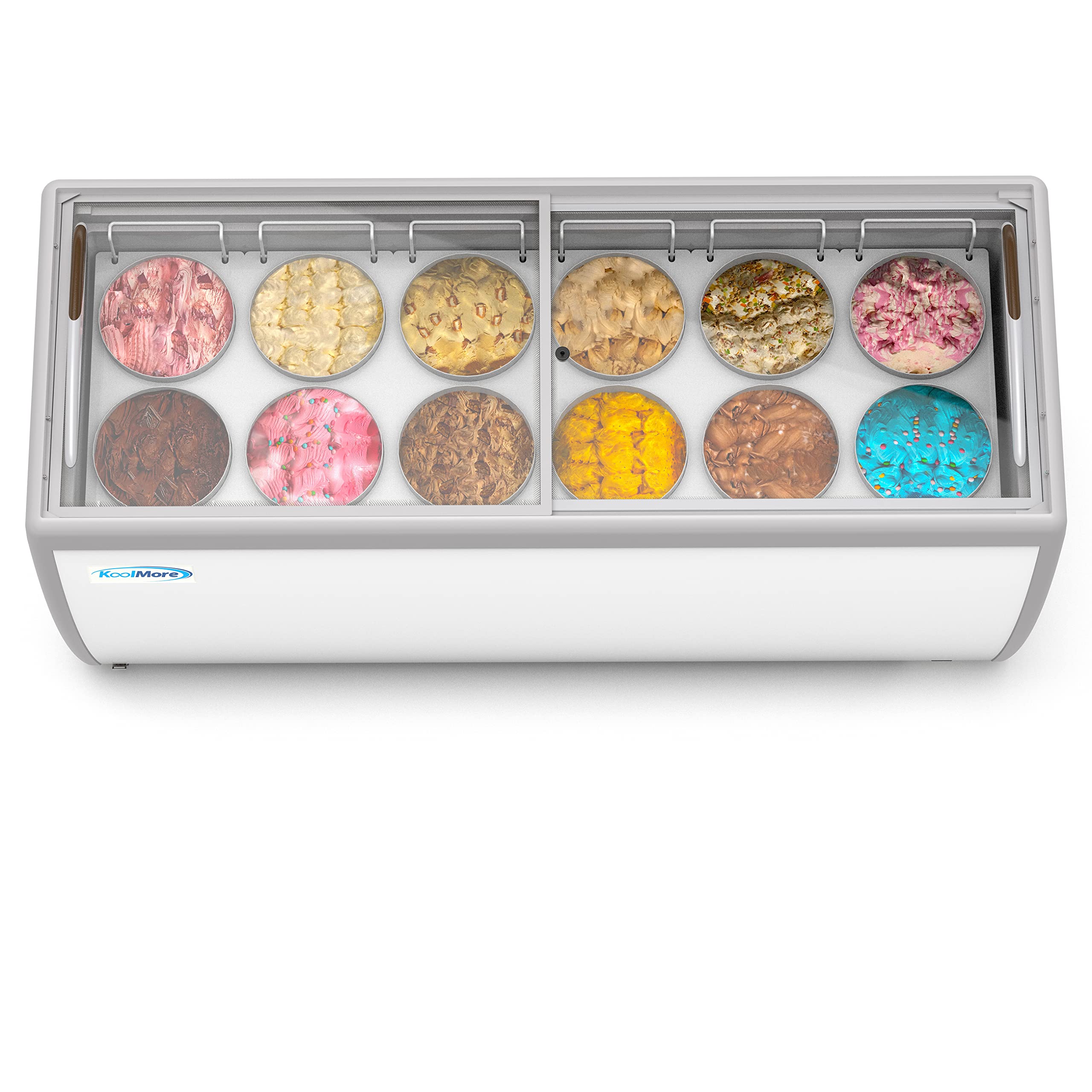 Koolmore 70 inch Commercial Ice Cream Dipping Cabinet Display Case, 12 Large Displayed Tubs, 10 Storing Tube, Sliding Glass Door, Rolling Wheels and Lockable Breaks [20 Cu. Ft.] (KM-ICD-71SD) White
