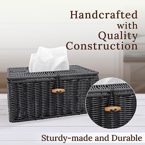 WeeNest Tissue Box Cover Rectangular, Tissue Box Cover Farmhouse, Boho Tissue Box Cover, Container Tissue Box Cover, Wicker Tissue Box Cover, Tissue Box Cover Rectangle, Resin Wicker, Black