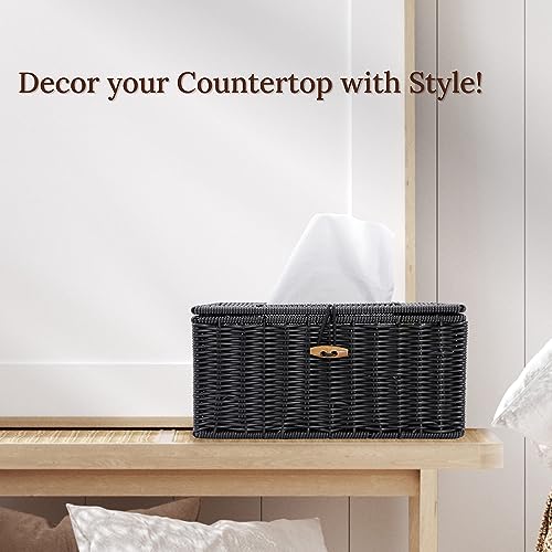 WeeNest Tissue Box Cover Rectangular, Tissue Box Cover Farmhouse, Boho Tissue Box Cover, Container Tissue Box Cover, Wicker Tissue Box Cover, Tissue Box Cover Rectangle, Resin Wicker, Black