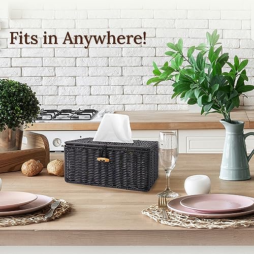 WeeNest Tissue Box Cover Rectangular, Tissue Box Cover Farmhouse, Boho Tissue Box Cover, Container Tissue Box Cover, Wicker Tissue Box Cover, Tissue Box Cover Rectangle, Resin Wicker, Black