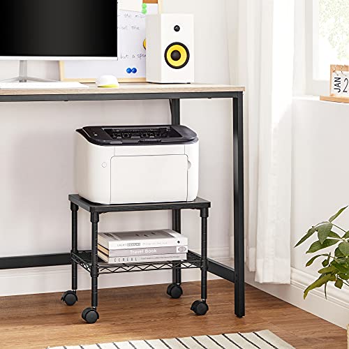 SONGMICS Printer Stand, 2-Tier Under-Desk Printer Cart on Wheels, Printer Table with Storage Shelf, Metal Frame, 16.1 x 12.2 x 15 Inches, Black ULGR301B01