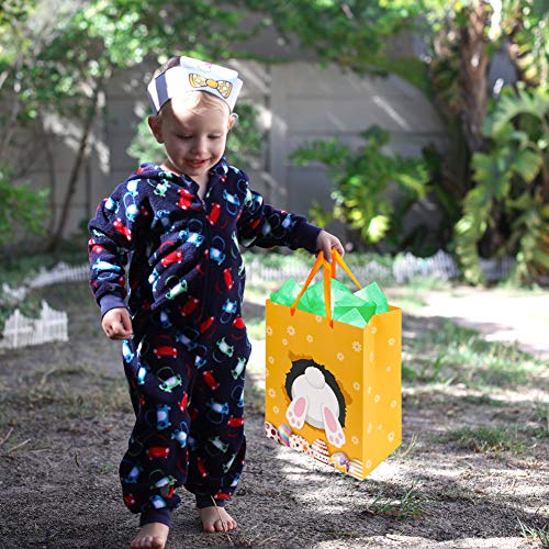 Hohomark Large Easter Gift Bag with Handles 5.8inchx10.5inchx13inch Easter Eggs Bunny Bags For Kids Presents Egg Hunts with Tissue Paper Spring Gift Bags for Easter Party Favor,Multi