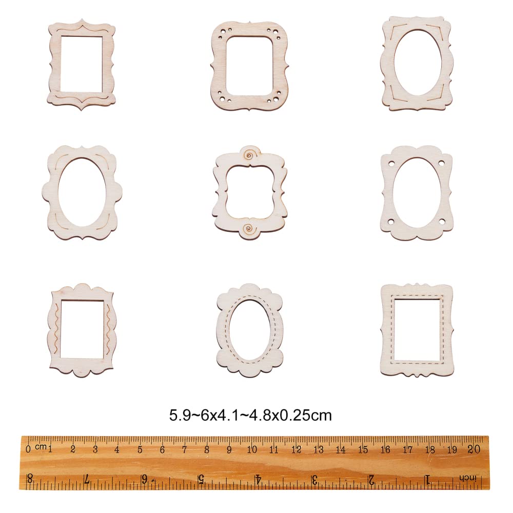 LiQunSweet 50 Pcs Photo Picture Frame Unfinished Cutout Wood Piece Ornament for Decoration Crafts DIY Painting Project Display Holds
