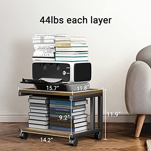 AMERIERGO Printer Stand, Printer Table with Storage, Under Desk Printer Stand with 4 Wheels & Lock Mechanism, 2 Tier Printer Cart for Printer, Scanner, Fax, Home Office Use