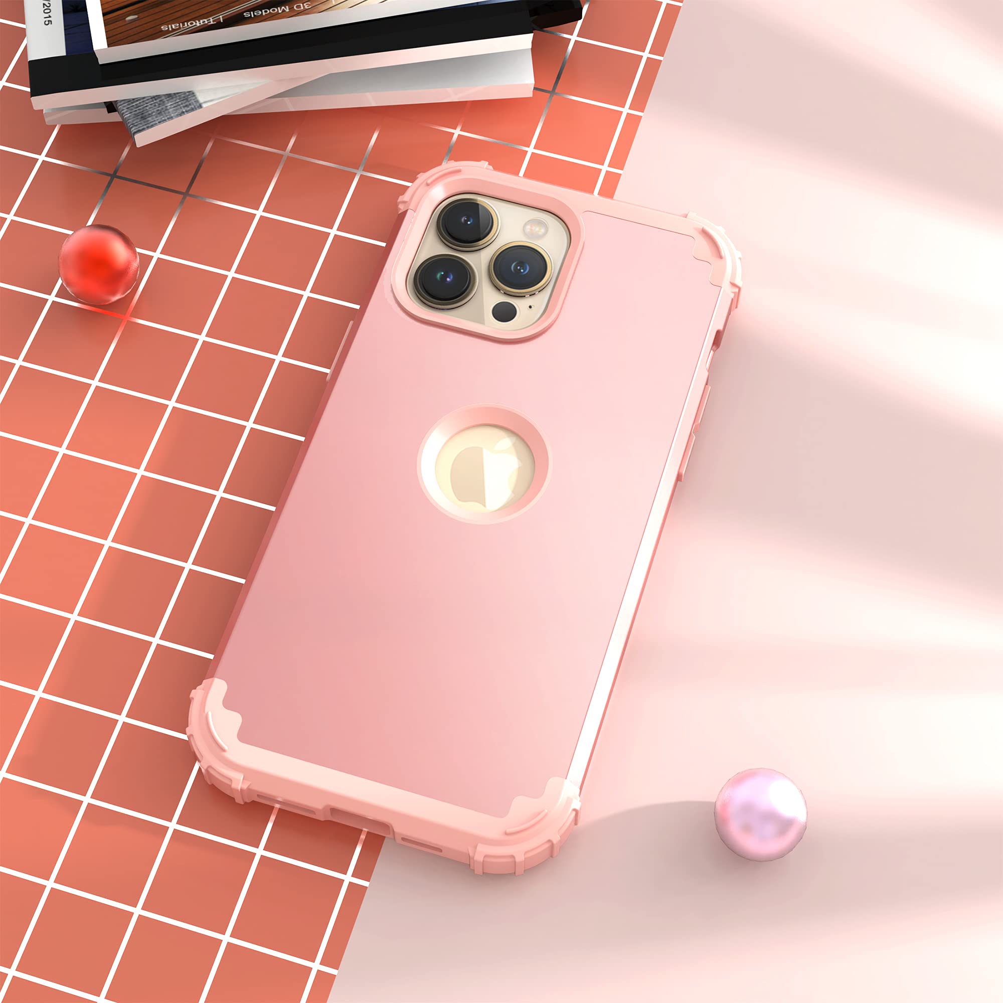 IDweel for iPhone 14 Pro Max Case,for iPhone 14 Pro Max with Screen Protector for Women, 3 in 1 Shockproof Slim Fit Hybrid Heavy Duty Hard PC Cover Soft Silicone Bumper Full Body Case,Rose Gold