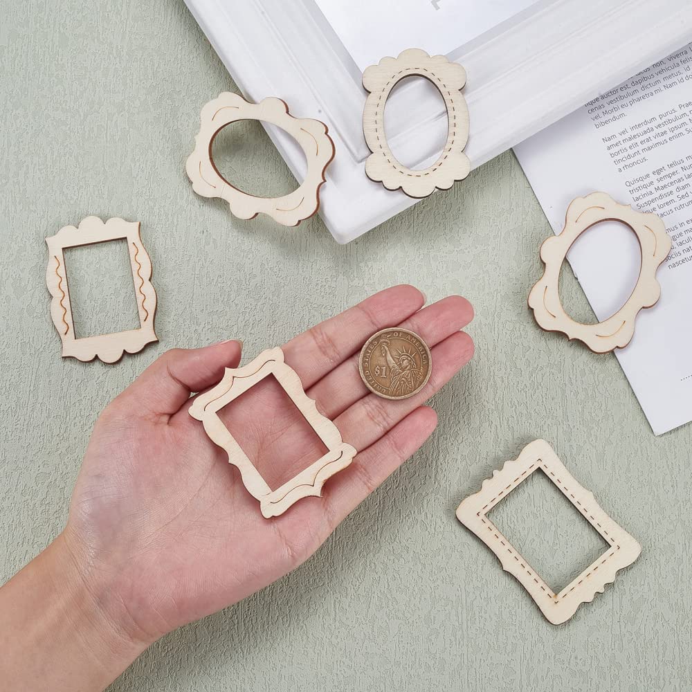 LiQunSweet 50 Pcs Photo Picture Frame Unfinished Cutout Wood Piece Ornament for Decoration Crafts DIY Painting Project Display Holds