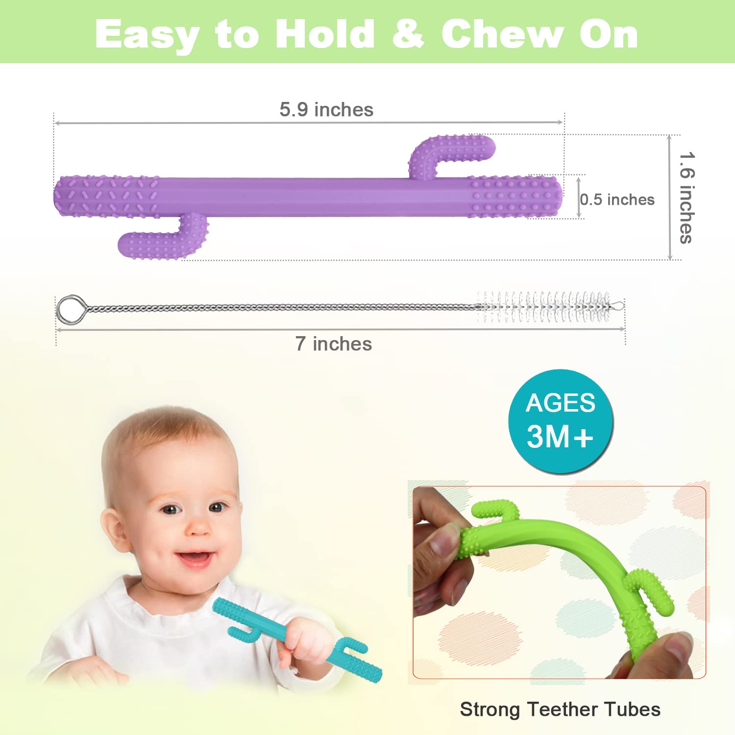 Hollow Teething Tubes Toys for Babies Girls Boys, 5 Pack Silicone Baby Teether Toy Tube for Infants with Nursing Biting Chewing, Chew Straws for Toddlers 6-12 Months (Style D)