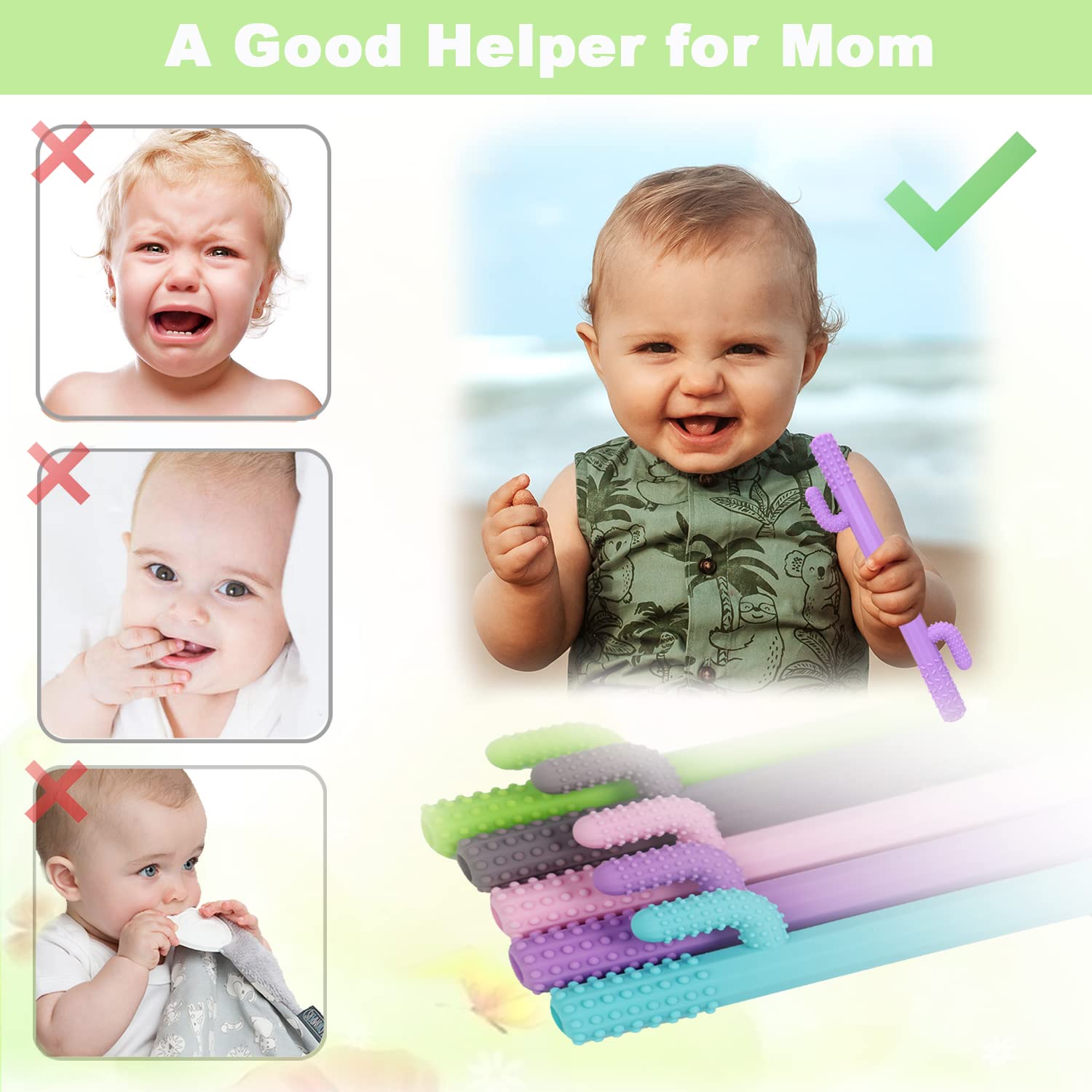 Hollow Teething Tubes Toys for Babies Girls Boys, 5 Pack Silicone Baby Teether Toy Tube for Infants with Nursing Biting Chewing, Chew Straws for Toddlers 6-12 Months (Style D)