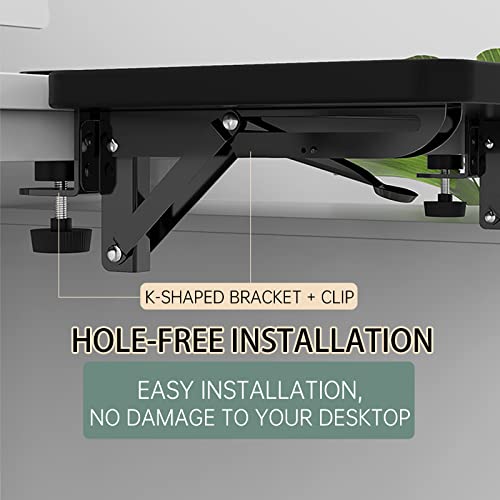 OUGIC Ergonomics Desk Extender Tray, 9.5"x9.1" Punch-Free Clamp on, Foldable Keyboard Drawer Tray, Table Mount Arm Wrist Rest Shelf, Computer Elbow Arm Support