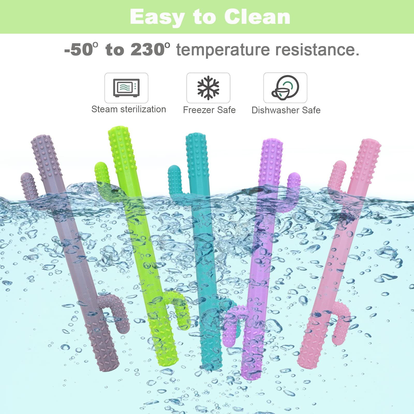 Hollow Teething Tubes Toys for Babies Girls Boys, 5 Pack Silicone Baby Teether Toy Tube for Infants with Nursing Biting Chewing, Chew Straws for Toddlers 6-12 Months (Style D)