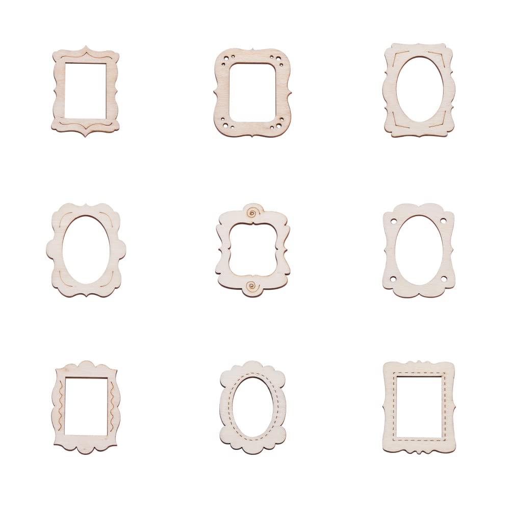 LiQunSweet 50 Pcs Photo Picture Frame Unfinished Cutout Wood Piece Ornament for Decoration Crafts DIY Painting Project Display Holds