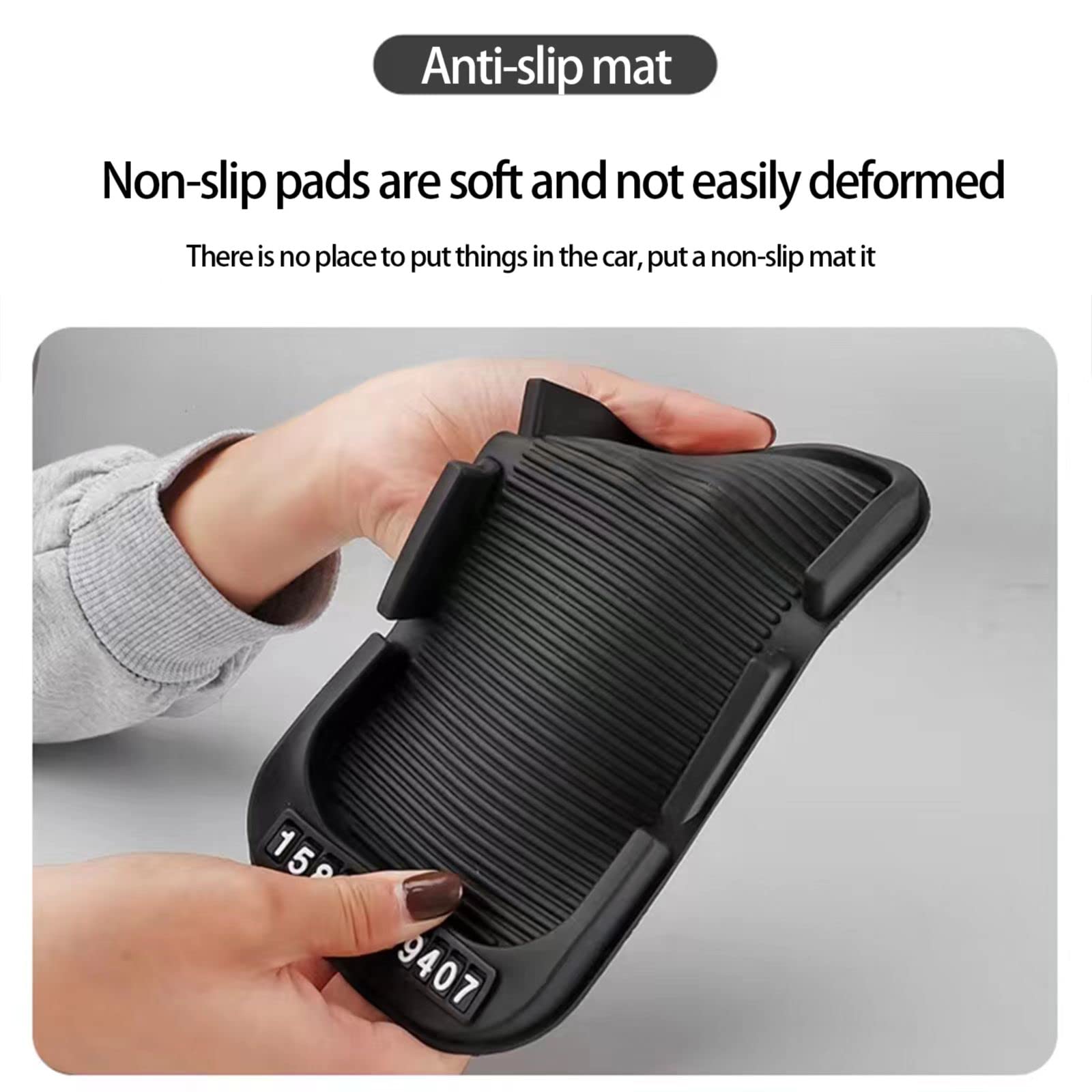 Car Dashboard Cell Phone Holder Anti-Slip Pad Double-Groove with Number Plate Auto Silicon Tray, Car Dashboard Accessories for Phone GPS Keychains Sunglasses Mat