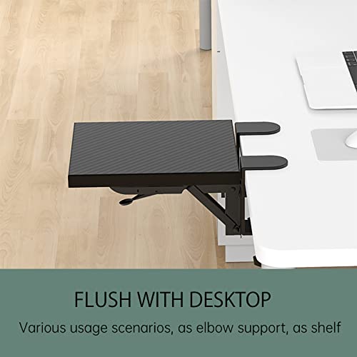OUGIC Ergonomics Desk Extender Tray, 9.5"x9.1" Punch-Free Clamp on, Foldable Keyboard Drawer Tray, Table Mount Arm Wrist Rest Shelf, Computer Elbow Arm Support