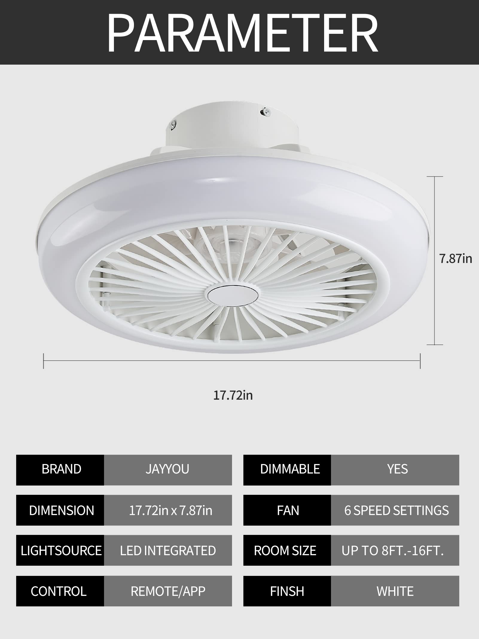 Bluetooth Ceiling Fan with Light and Speaker LED Color Enclosed Bladeless Low Profile Ceiling Fan With Light and Remote Control , Modern White Flush Mount RGB Ceiling Fan for Bedroom Dining Kids Room