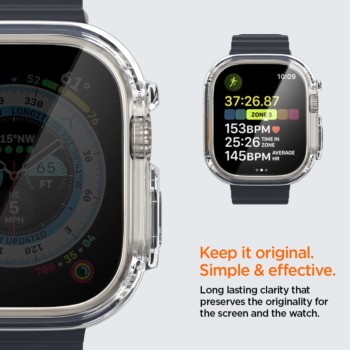 Spigen Ultra Hybrid Designed for Apple Watch Ultra 2/1 49mm Case with Full Coverage Screen Protector - Crystal Clear