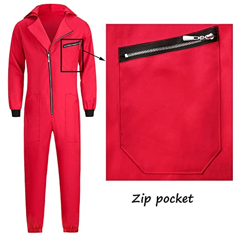 Fairycece Money Costume Heist Red Jumpsuit With Hood Women Casa De Papel La Men Coverall