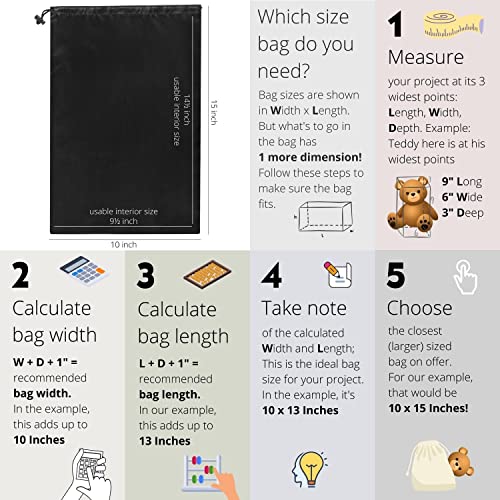 Satin Bags with Drawstring and Toggle - Cinch and Ditty Pouch for Travel, Bedroom and Wardrobe (10 x 15 inch - 12 pack, Black)