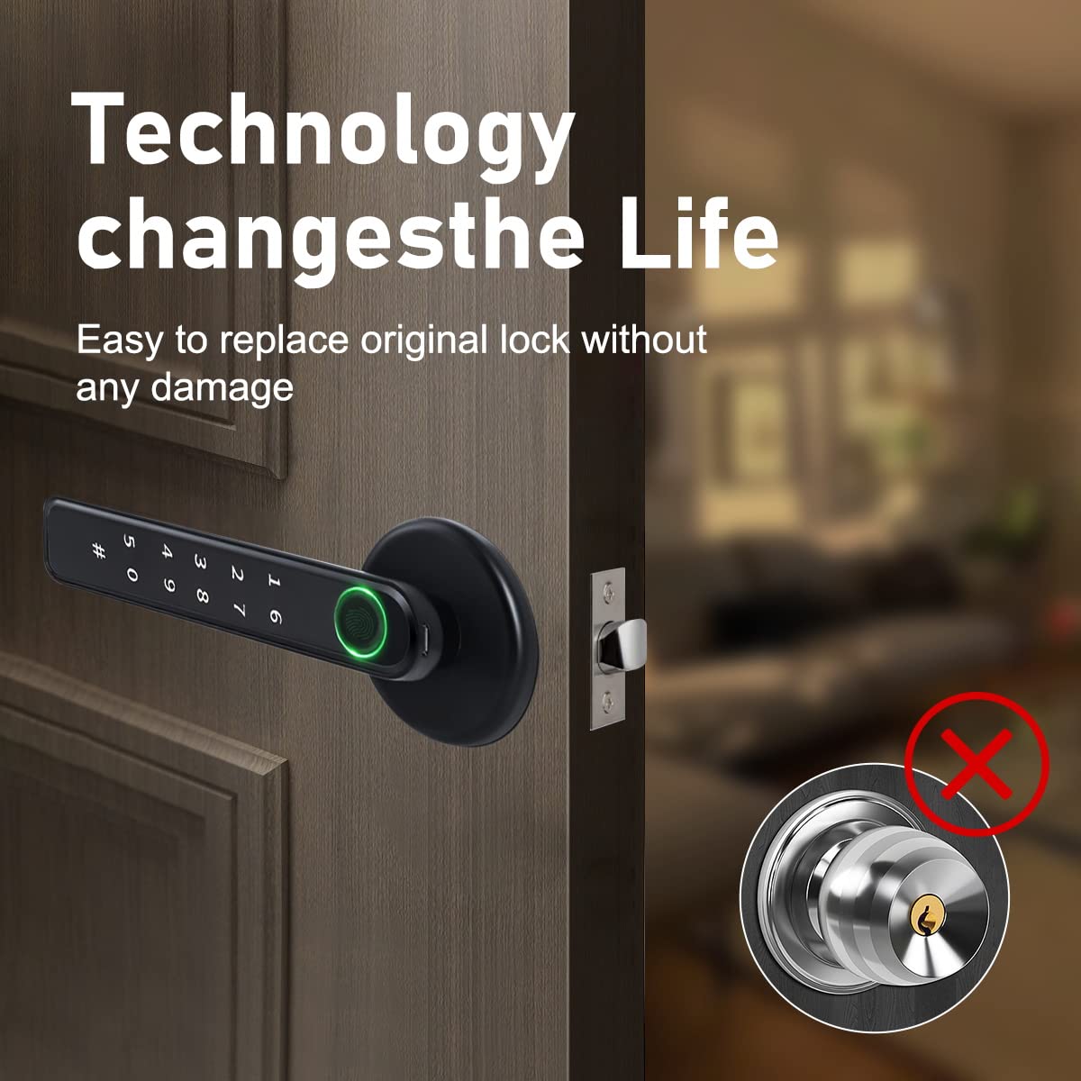 Fingerprint Door Lock Touchscreen Biometric Door Lock Keyless Entry Front Door Knob with 50 Fingerprints, 100 Codes,Keypad Suitable for Home,Hotel,Office,Indoor Door Black…