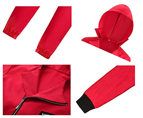 Fairycece Money Costume Heist Red Jumpsuit With Hood Women Casa De Papel La Men Coverall