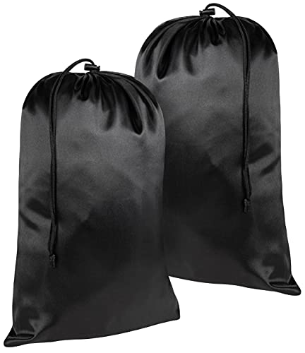 Satin Bags with Drawstring and Toggle - Cinch and Ditty Pouch for Travel, Bedroom and Wardrobe (10 x 15 inch - 12 pack, Black)