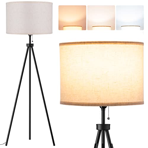 addlon Tripod Floor Lamp,Modern Floor Lamp for Living Room,with 3 Color Temperature LED Bulb Mid Century Floor Lamp for Bedroom,Office,Standing Lamp with Beige Lamp Shade
