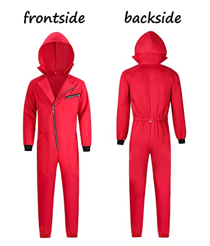 Fairycece Money Costume Heist Red Jumpsuit With Hood Women Casa De Papel La Men Coverall