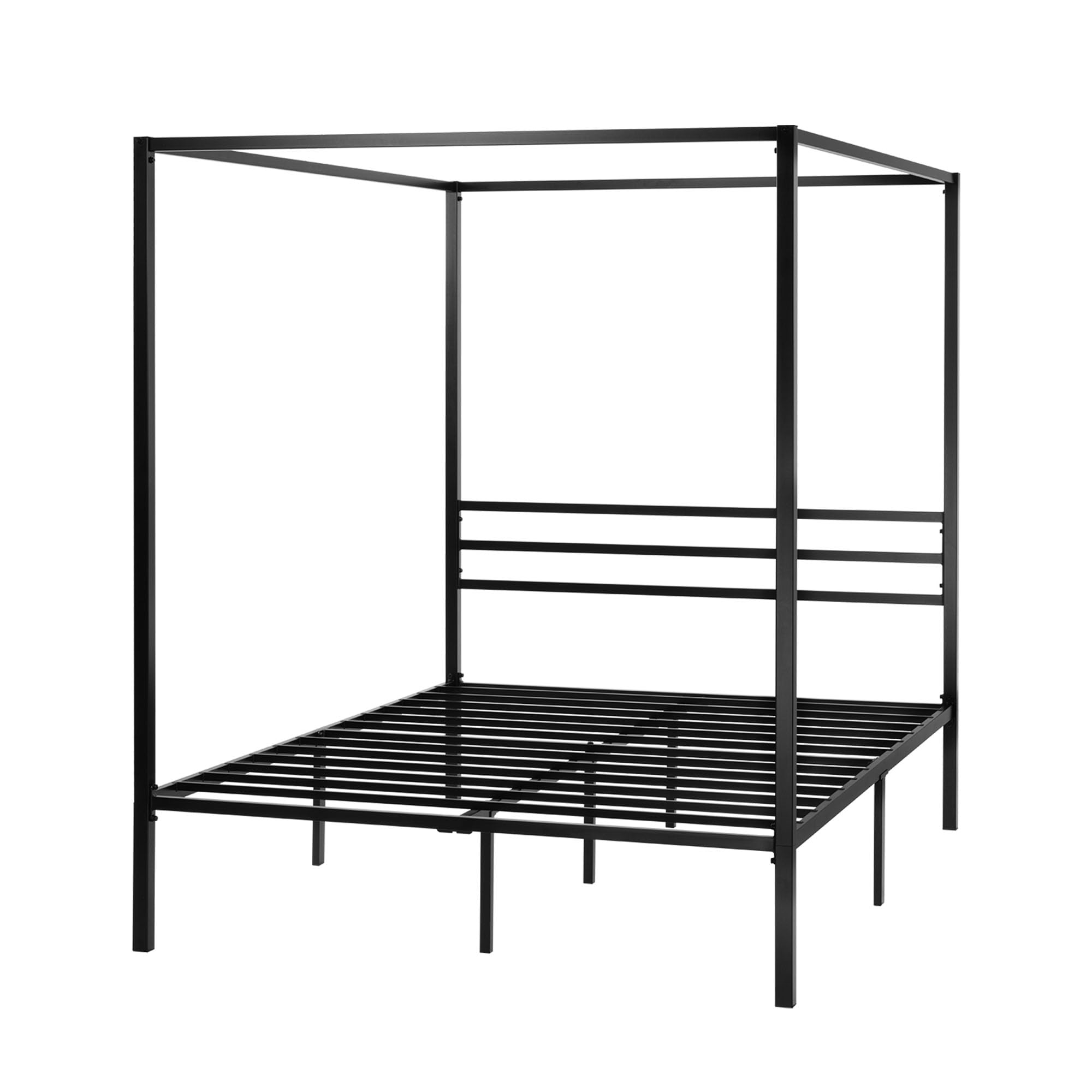 ikalido Full Size Metal Canopy Bed Frame, Modern Four-Poster Platform Bed Frame, Mattress Foundation, Under-Bed Storage Space, No Box Spring Needed, Black