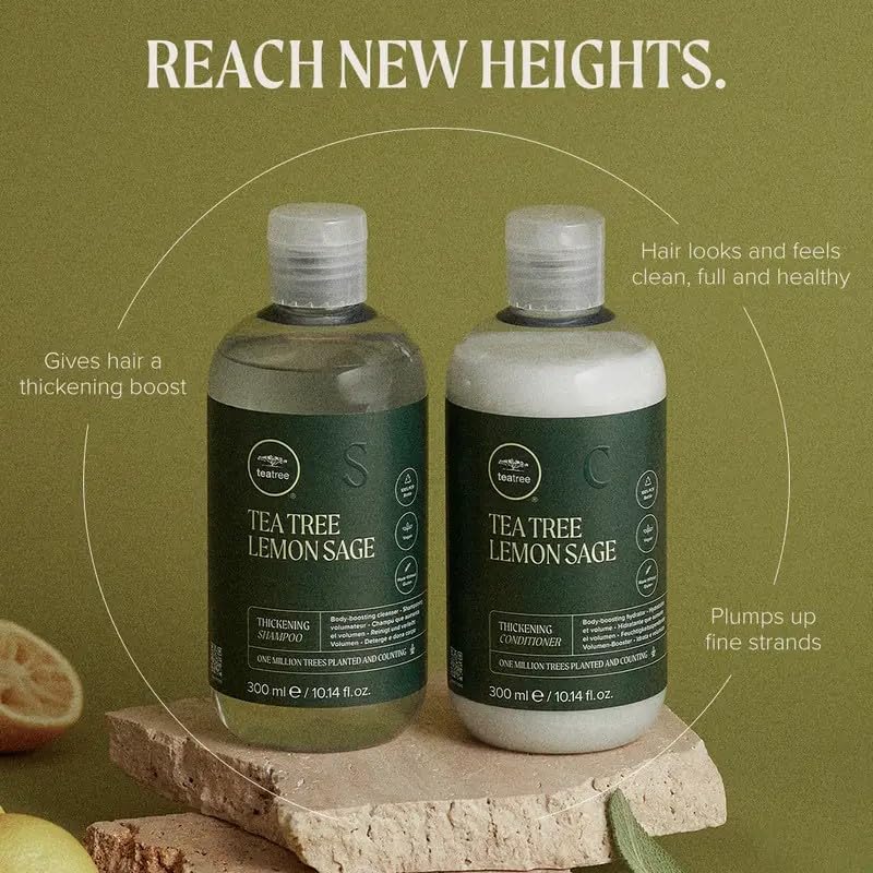 Tea Tree Lemon Sage Thickening Shampoo and Conditioner Set, Builds Body + Boosts Volume, For Fine Hair, 10.14 fl. oz., Set
