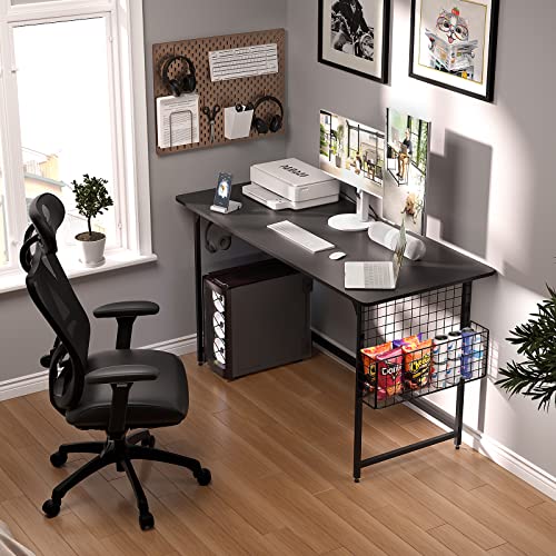 Pamray 47'' Rounded Corner Home Office Desk with Thickened Bottom Crossbar and Cable Trough & Cable Management Simple Computer Desk for Work and Gaming, Black