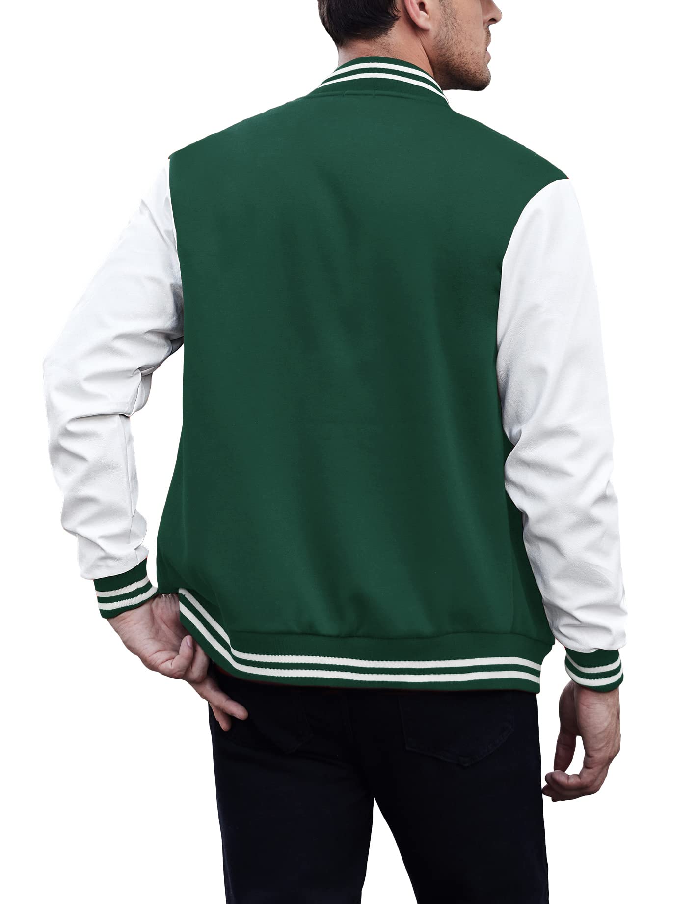 COOFANDY Mens Mens Streetwear Varsity Jacket Letterman Football Jackets College Coats Green Large