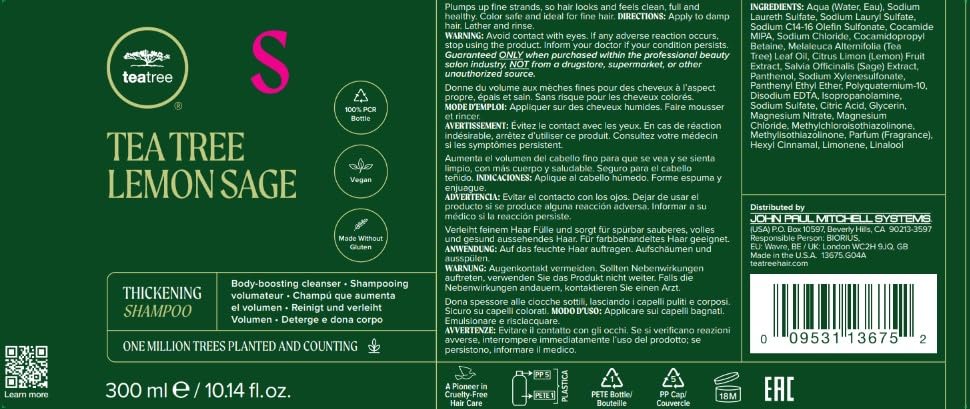 Tea Tree Lemon Sage Thickening Shampoo and Conditioner Set, Builds Body + Boosts Volume, For Fine Hair, 10.14 fl. oz., Set