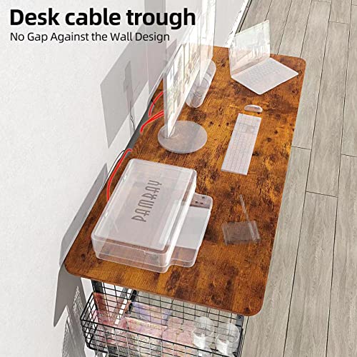 Pamray 47'' Rounded Corner Home Office Desk with Thickened Bottom Crossbar and Cable Trough & Cable Management Simple Computer Desk for Work and Gaming, Black
